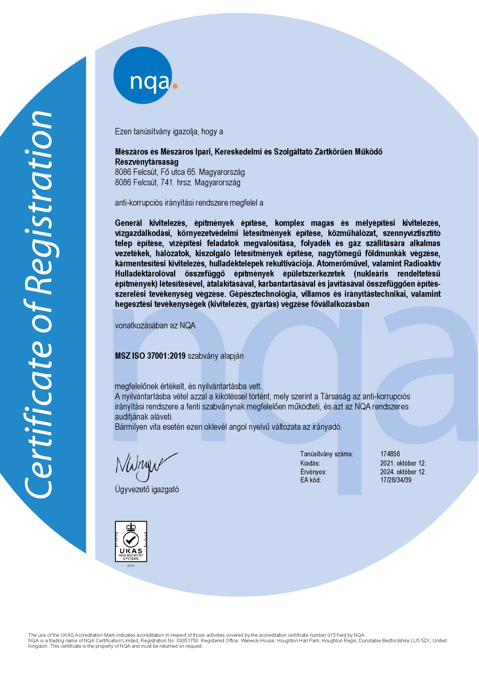 Tanúsítványok - Mészáros és Mészáros Zrt.